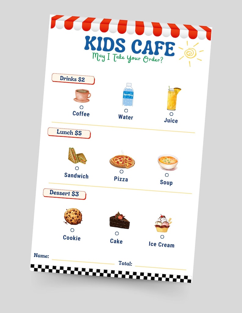 Printable Kids Pretend Play Menu Order Form - 2 per Page PDF 8.5"x11 ...