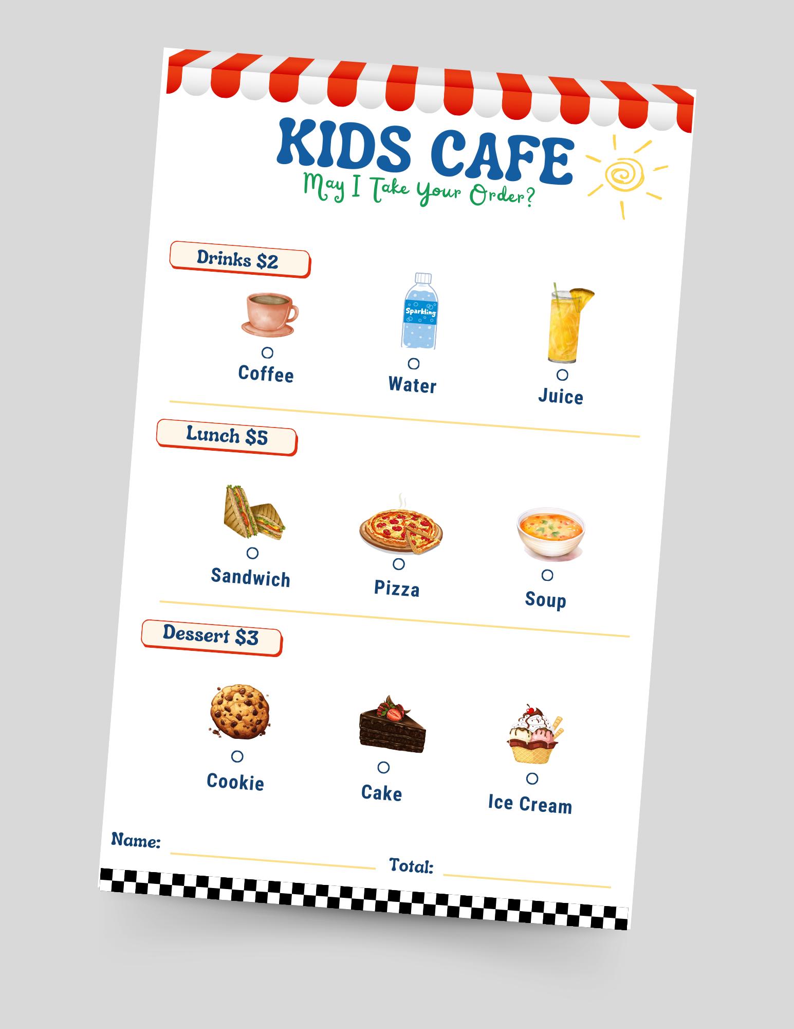 Printable Kids Pretend Play Menu Order Form - 2 per Page PDF 8.5"x11 ...