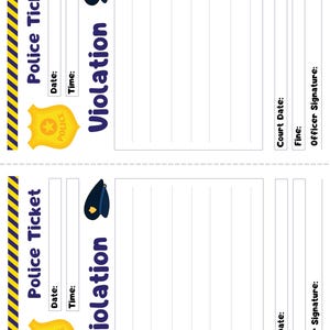 Printable Kids Pretend Playtime Police Tickets - PDF - 2 to a 8.5" X 11 ...