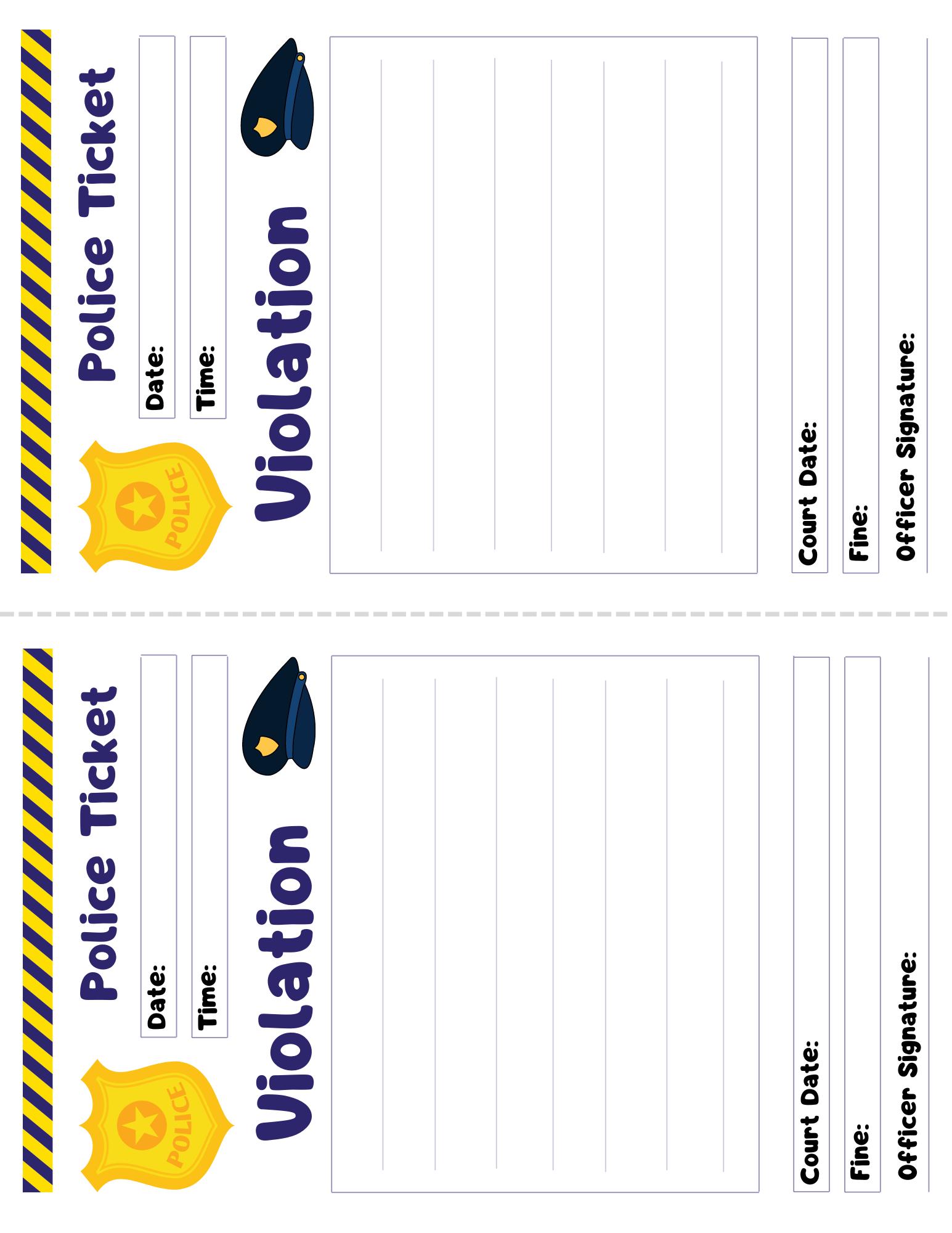 Printable Kids Pretend Playtime Police Tickets - PDF - 2 to a 8.5" X 11 ...