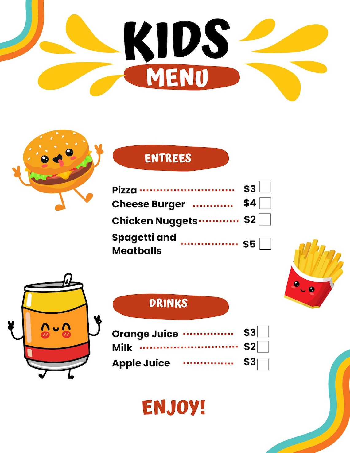 Happy Cafe Kids Play Menu - Etsy