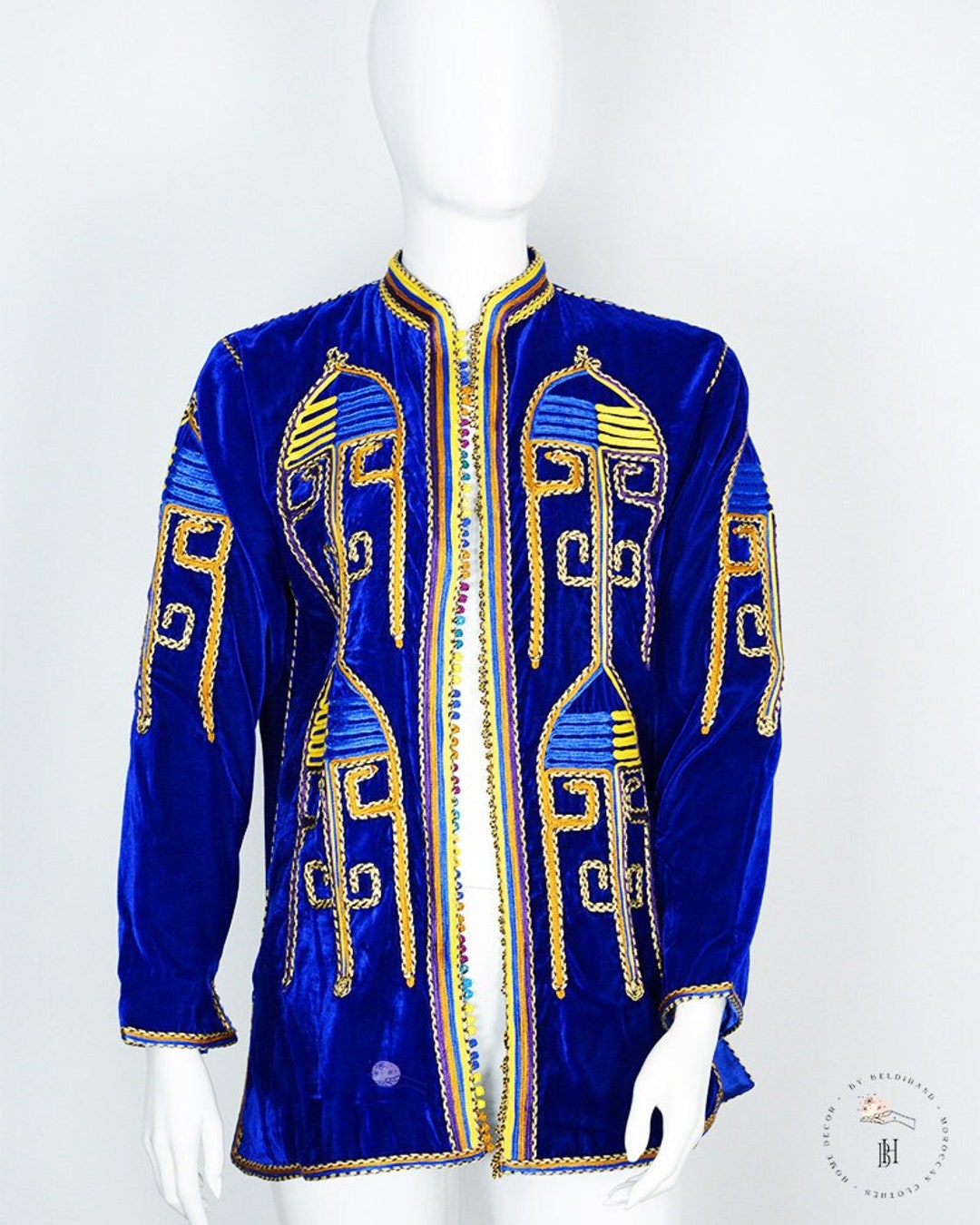 Blue Moroccan Velvet Jacket With Multicolor Handmade - Etsy