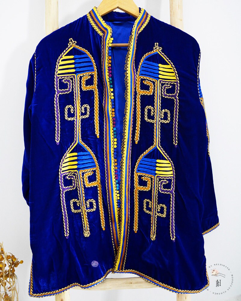 Blue Moroccan Velvet Jacket With Multicolor Handmade - Etsy
