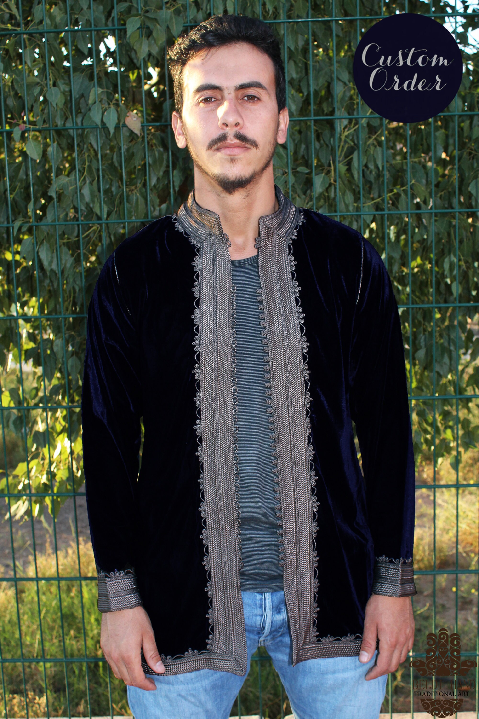 Dark Blue Moroccan Velvet Jacket Moroccan Embroidered Jacket - Etsy