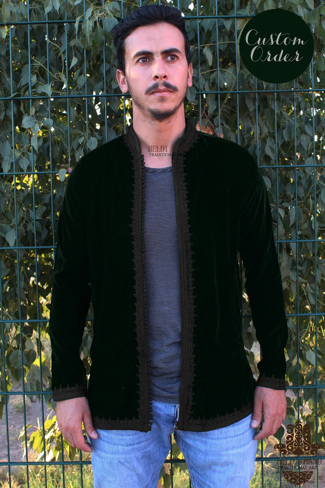 Moroccan Green Jacket, Bohemian Velvet Coat, Green Velvet Jacket, Men's ...