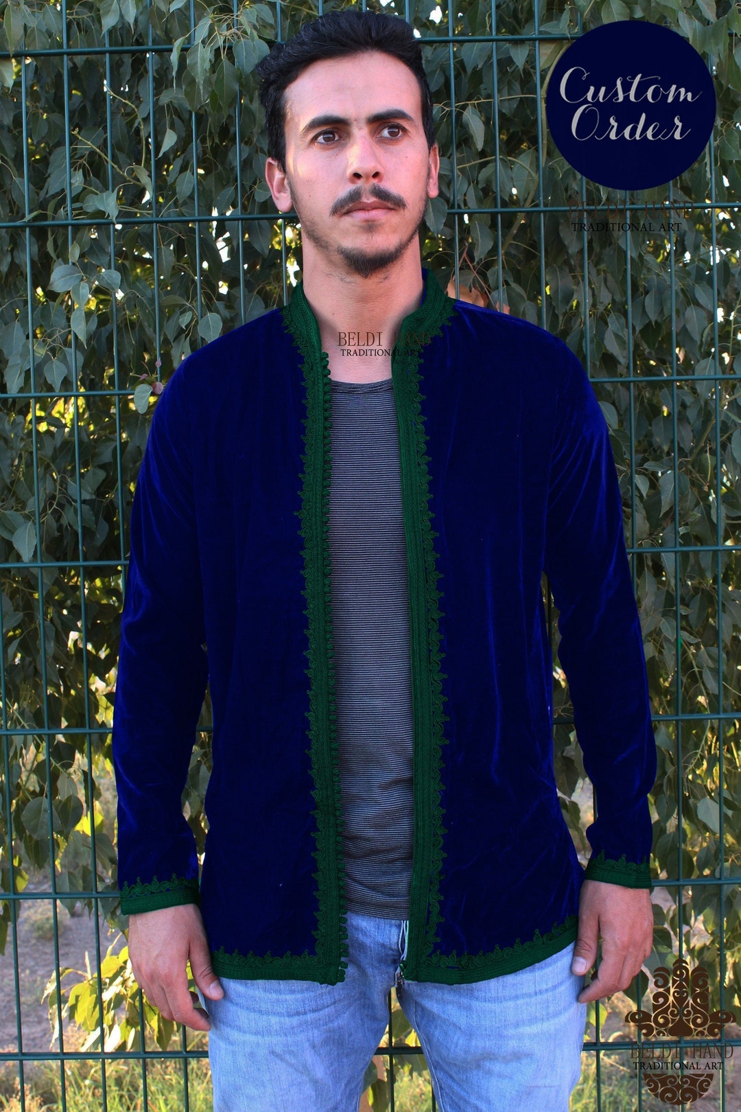 Blue Moroccan Jacket Bohemian Velvet Tunic Jacket Men's - Etsy UK