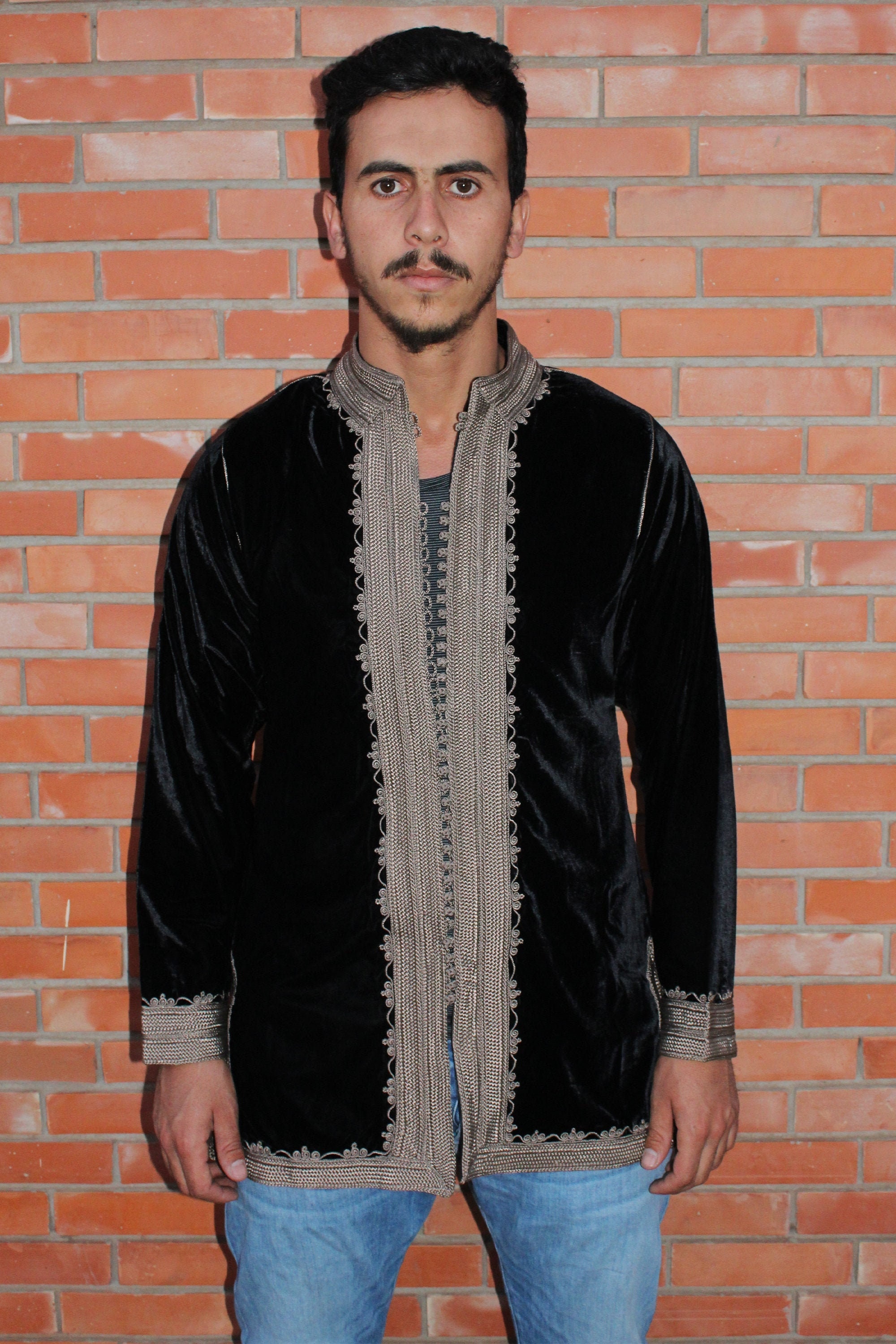 Superb Moroccan Black Velvet Jacket, Bohemian Embroidered Velvet Jacket ...