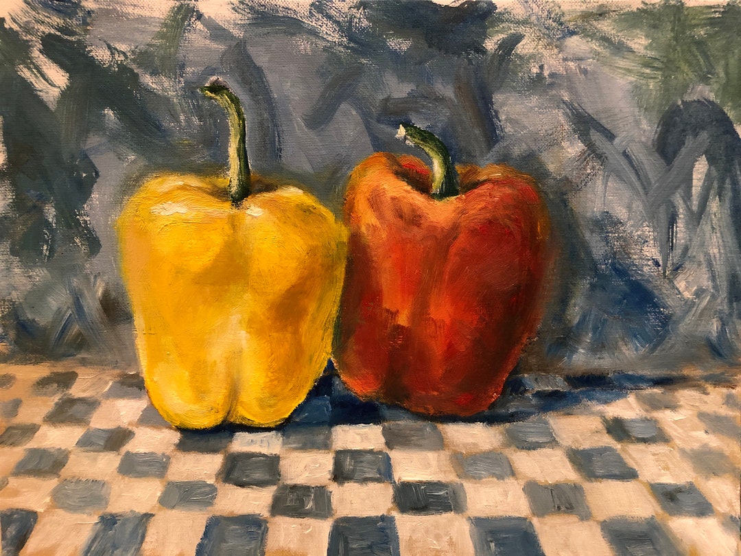 Original Oil Painting, Still Life, Peppers on a Table, Produce ...