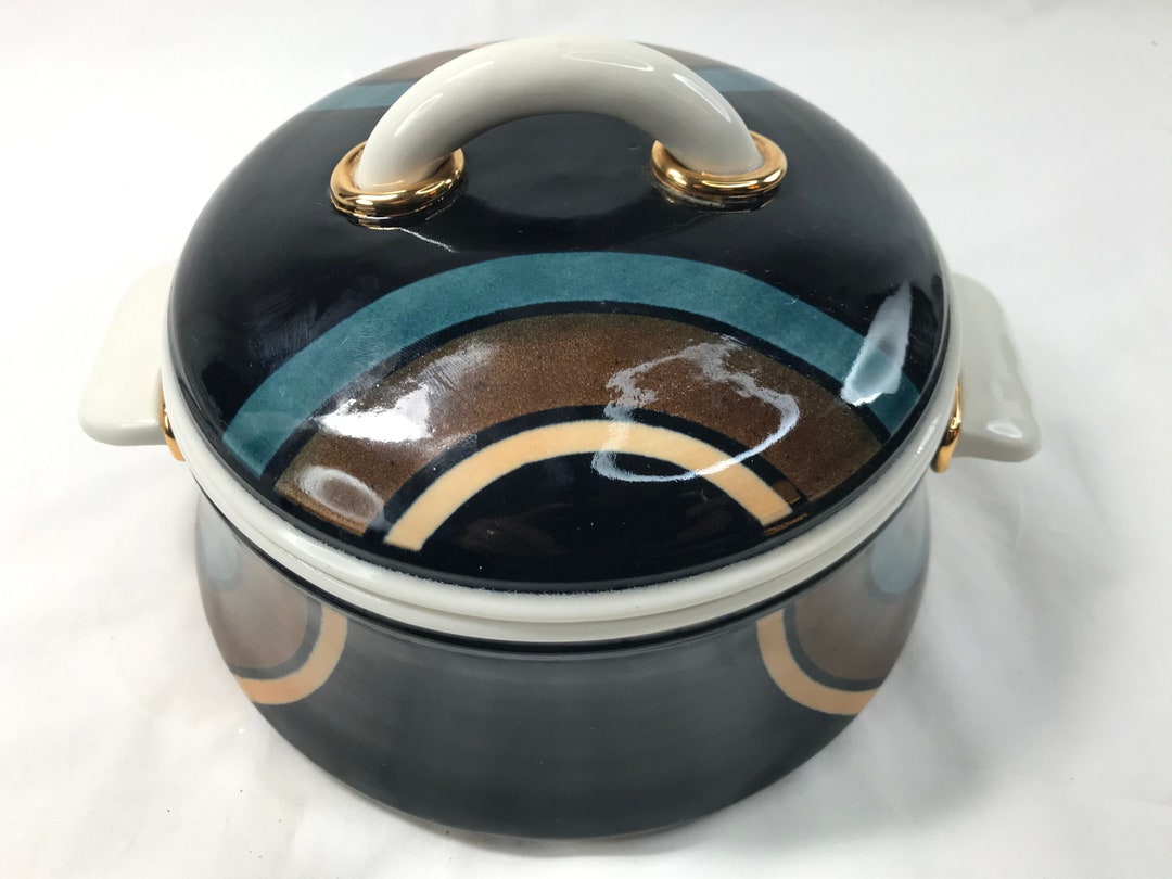 Michael Duvall Covered Dish Postmodern Art Deco Neo Signed Black Gold ...