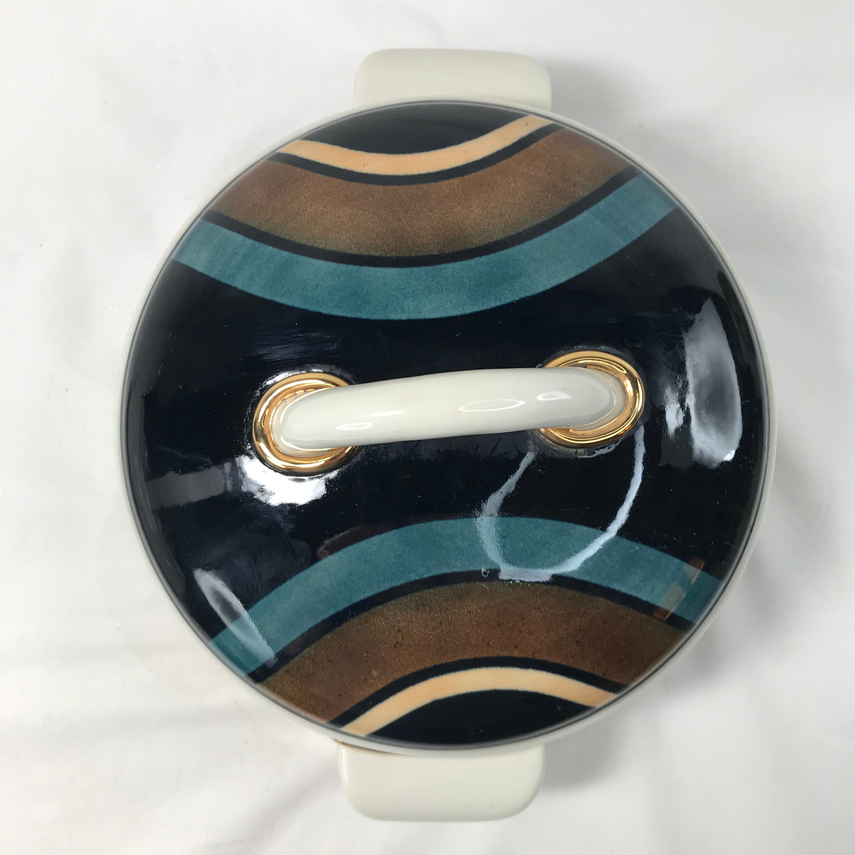 Michael Duvall Covered Dish Postmodern Art Deco Neo Signed Black Gold ...