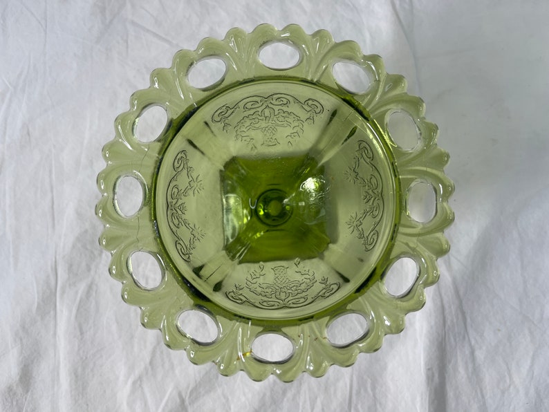 Vintage 1920s Indianna Glass Avocado Green Lorain Flower Pattern Square ...