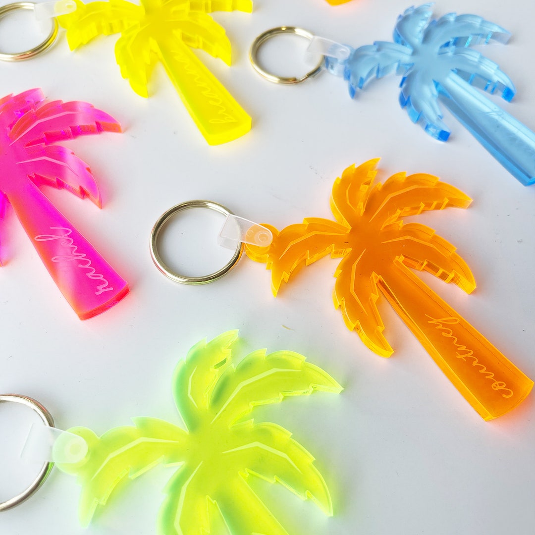 Neon Palm Tree Keychain: Personalized Bachelorette Party Favors - Etsy
