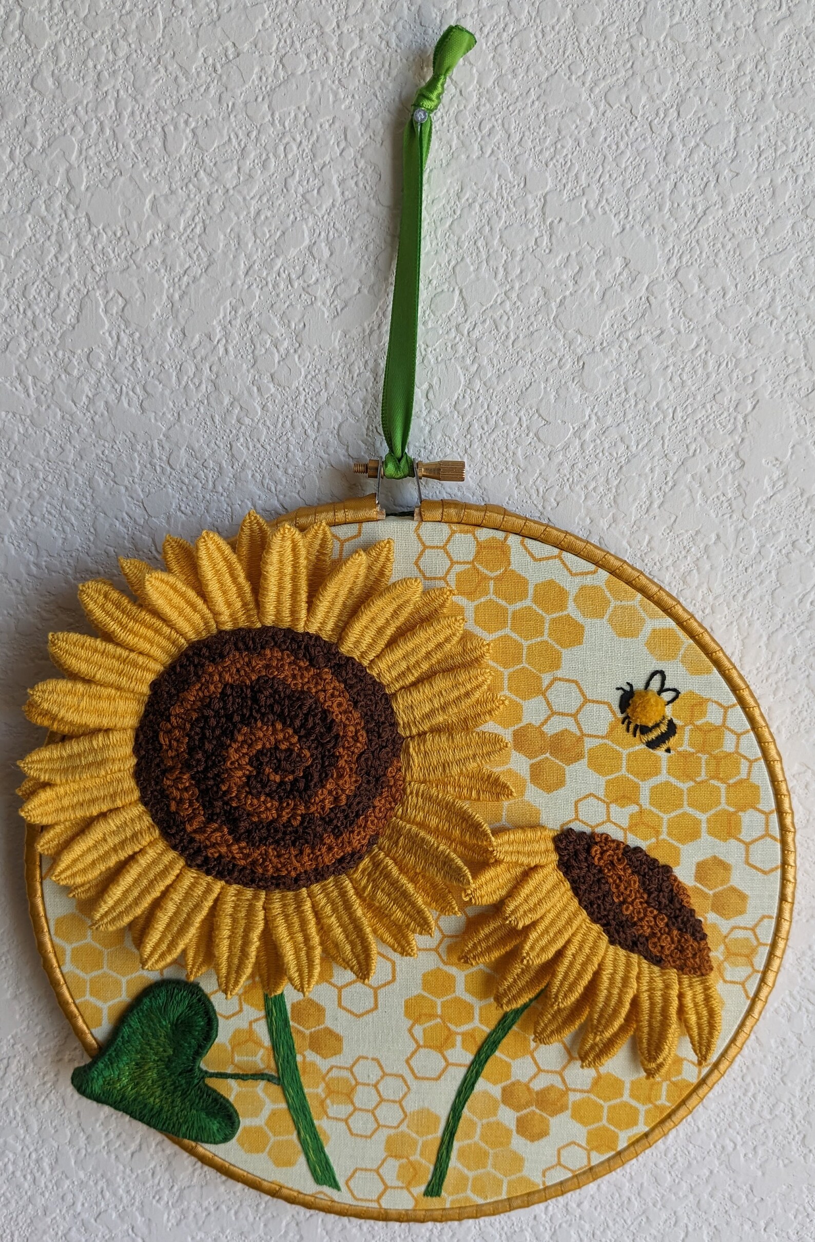 Sunflower and Bumblebee Embroidery Hoop Art - One of a Kind Finished 3 ...