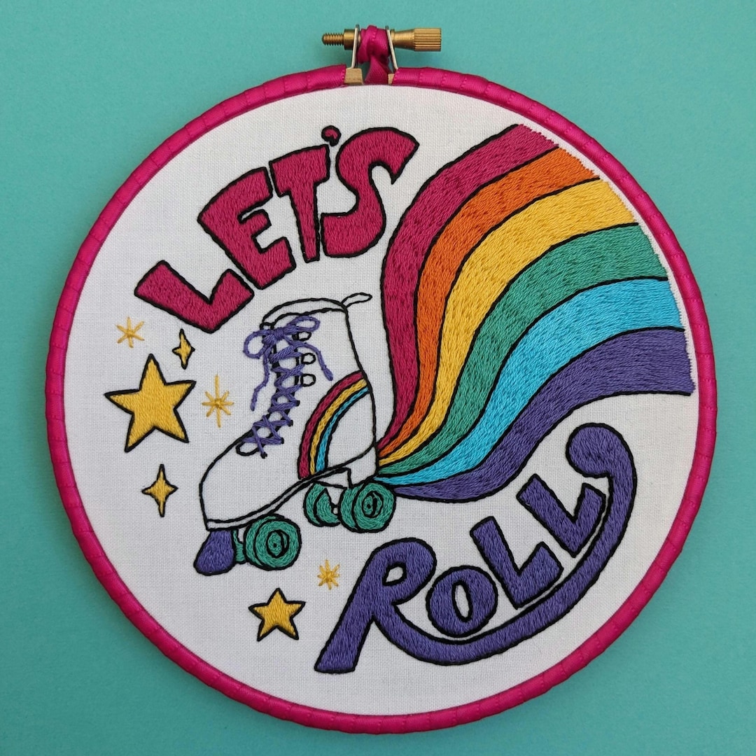 Rainbow Roller Skate Embroidery Hoop Art: Retro Finished Art Piece - Etsy