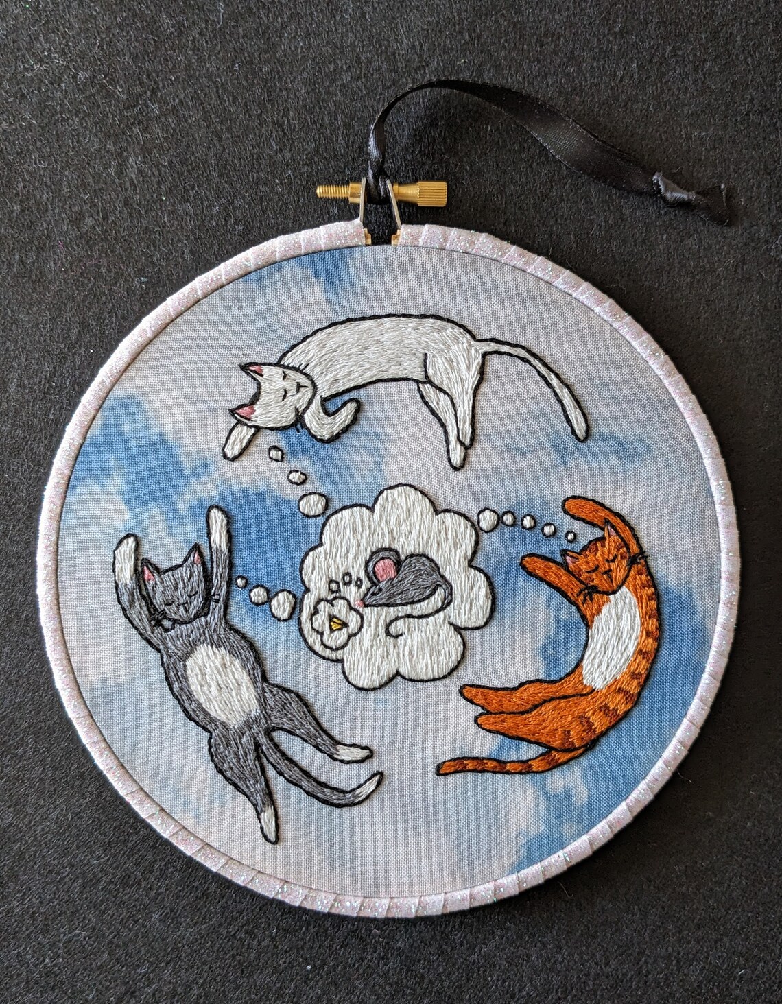Cat Dreams - 6 Inch Embroidery Hoop Art Piece - One-of-a-kind Original ...