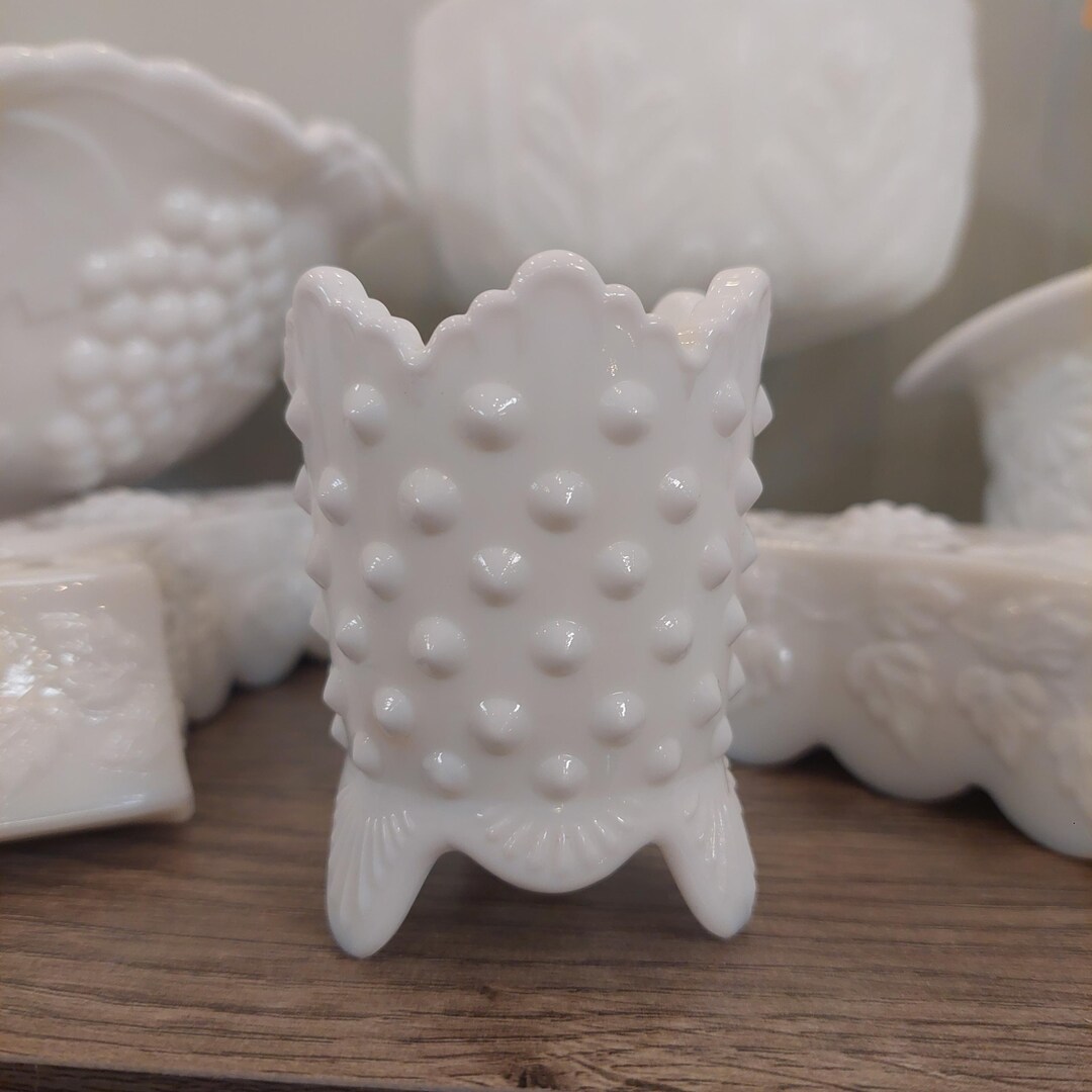 Fenton Hobnail Milk Glass Footed Toothpick Holder - Etsy