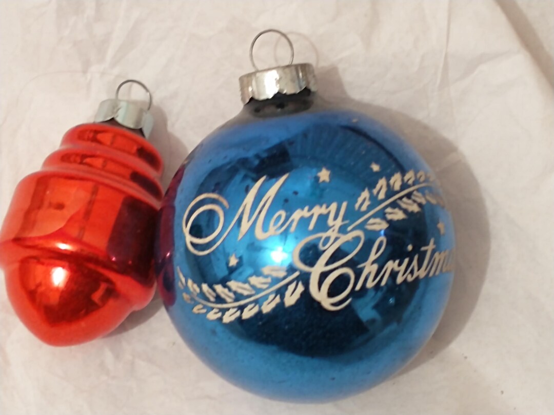 2 Vintage Christmas Ornament - Shiny Brite - Merry Christmas ...