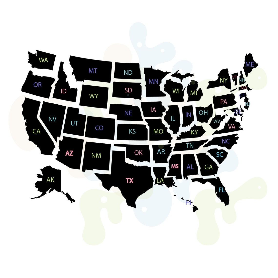 50 States Svg, USA Map Svg, USA Svg, United States Svg, America Map Svg ...