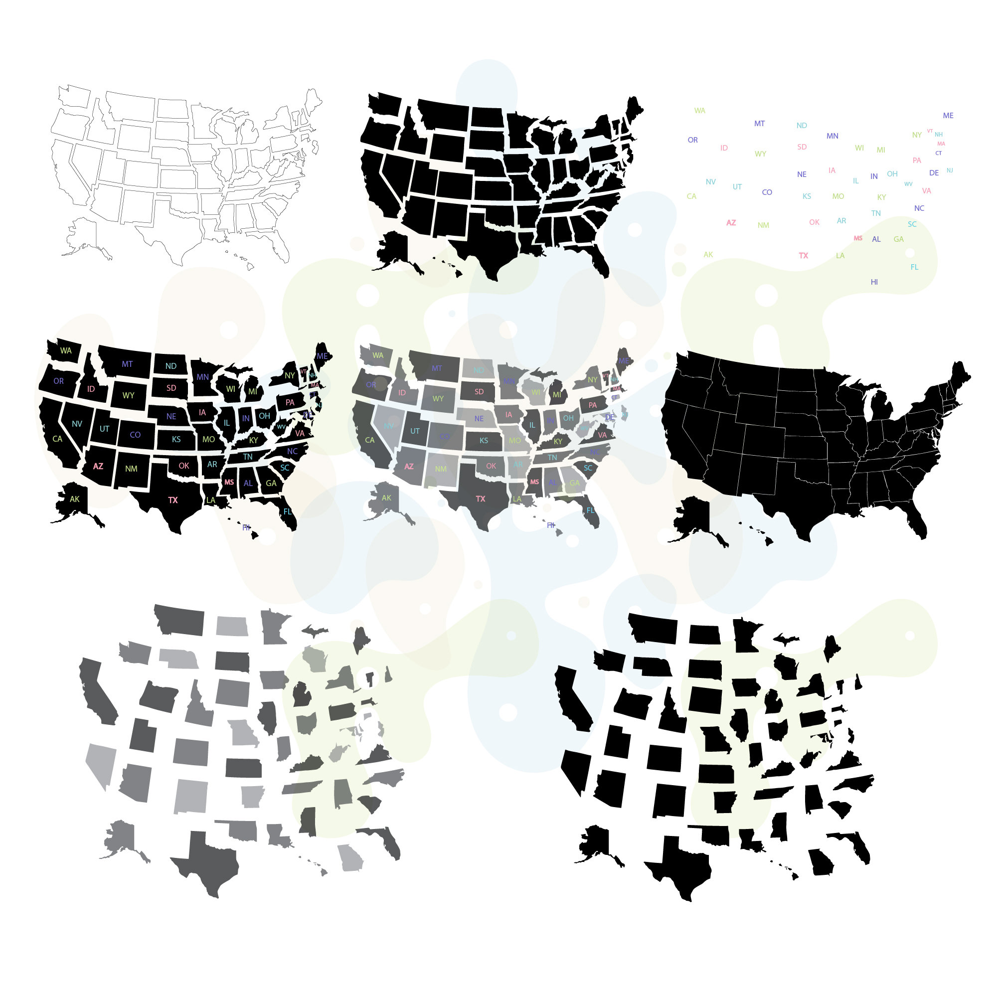 50 States Svg, USA Map Svg, USA Svg, United States Svg, America Map Svg ...