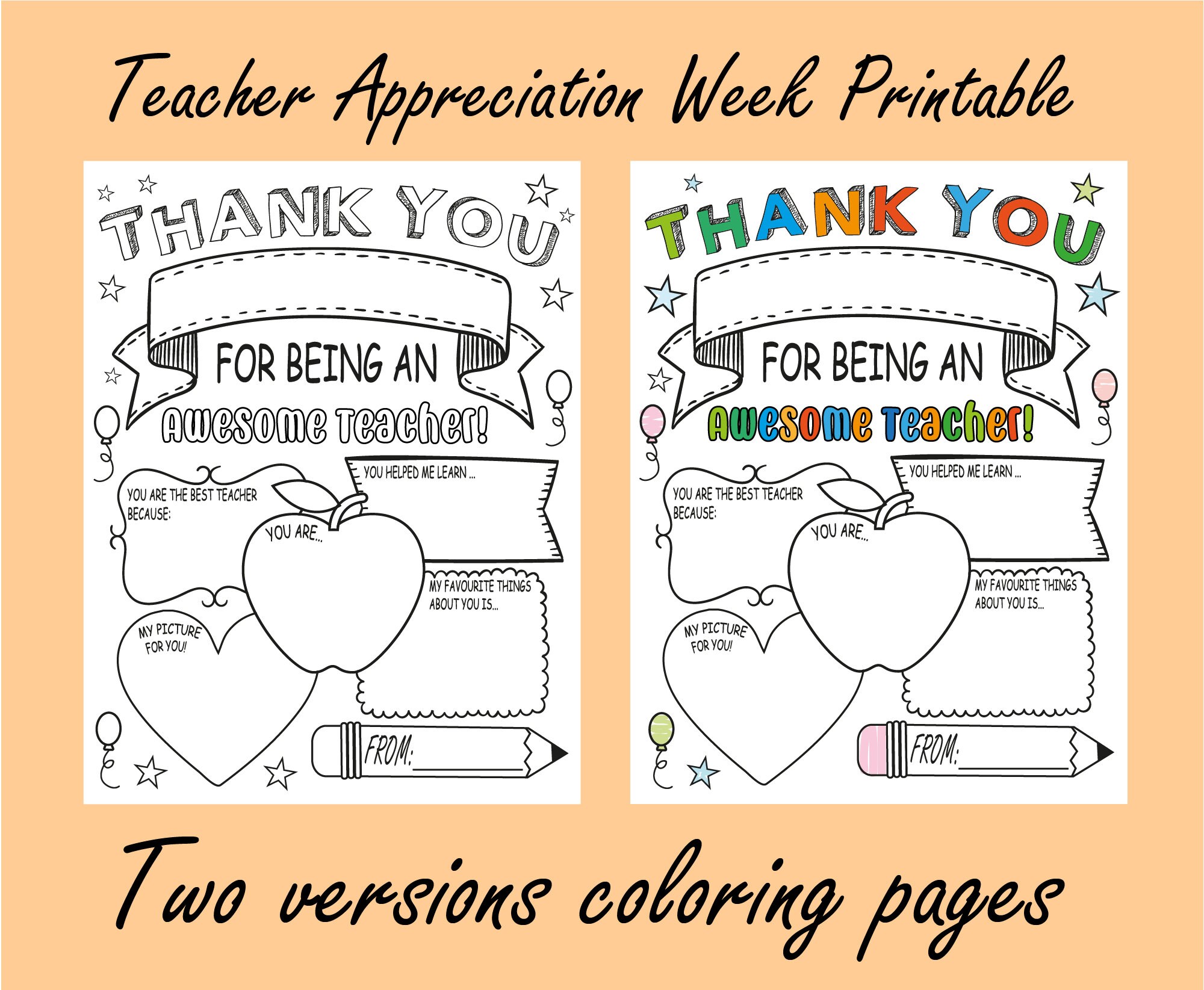 Teacher Appreciation Printable Teacher Appreciation Week Gift Thank You ...