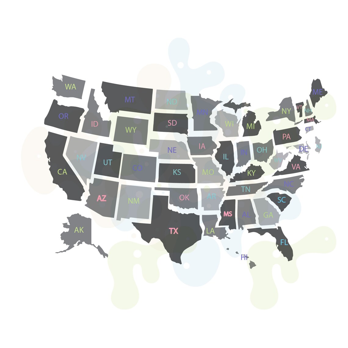 50 States Svg, USA Map Svg, USA Svg, United States Svg, America Map Svg ...