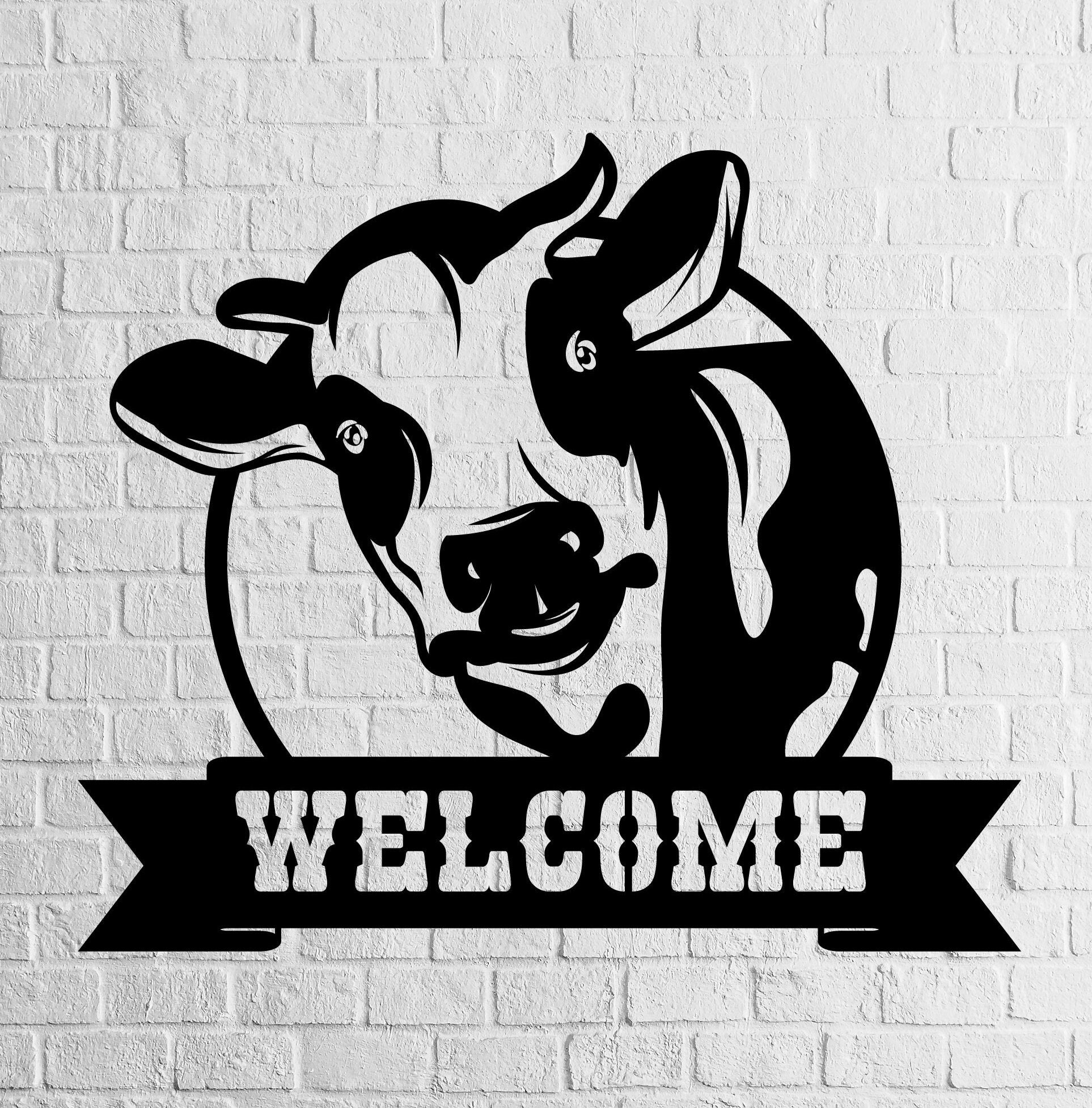 Cow Welcome Sign DXF CNC, Cow Svg Dxf File for Laser, Cow Svg File for ...