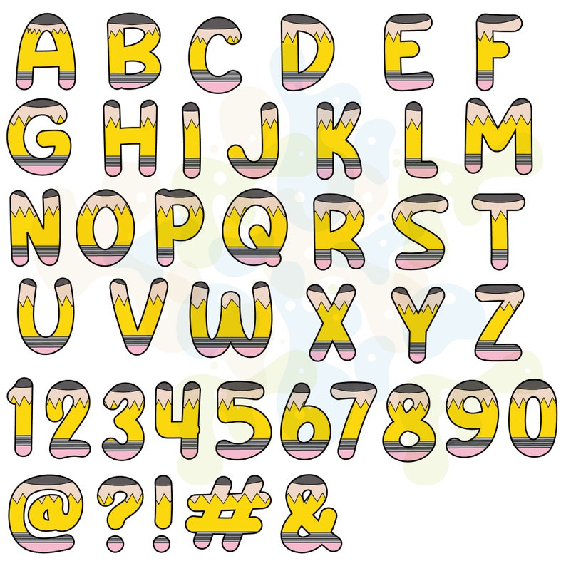 Pencil Letters, Back to School PNG Letters, School Letters, Letters for ...
