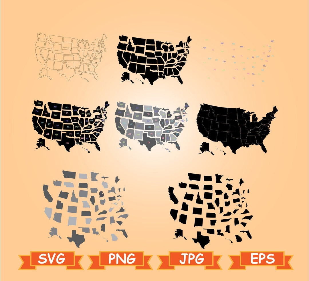 50 States Svg, USA Map Svg, USA Svg, United States Svg, America Map Svg ...