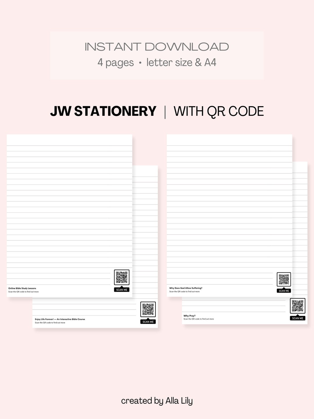 JW Letter Writing Templates With QR Code Printable, JW Stationery for ...