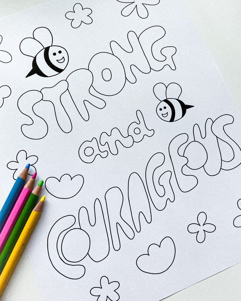 Printable Coloring Page for Kids Bee Strong and Courageous - Etsy Hong Kong