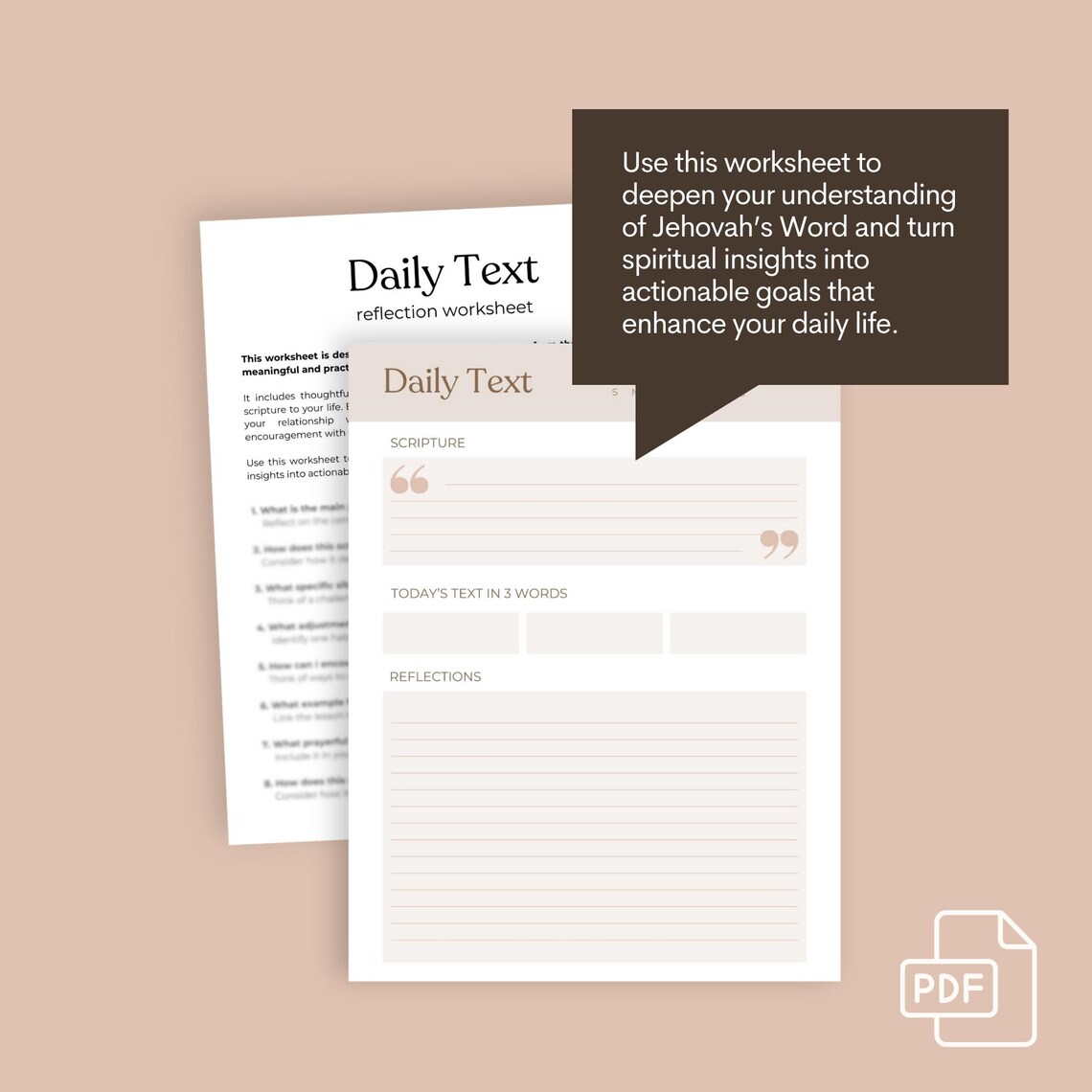 Daily Text Reflection Worksheet for Jehovah's Witnesses Scripture Study ...