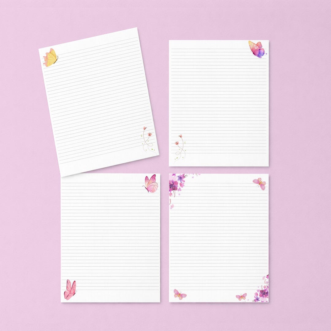 JW Letter Writing Stationery Set Printable Butterflies Note Paper Lined ...