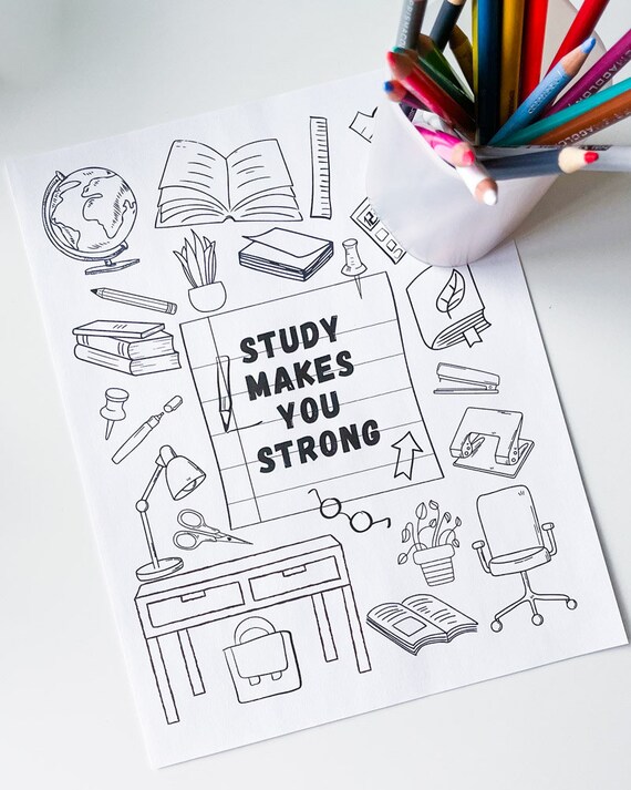 Printable Coloring Page for Kids Study Makes You Strong | Etsy Canada