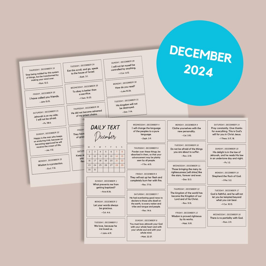 JW Daily Text Printables for Jehovah's Witnesses December 2024, JW ...