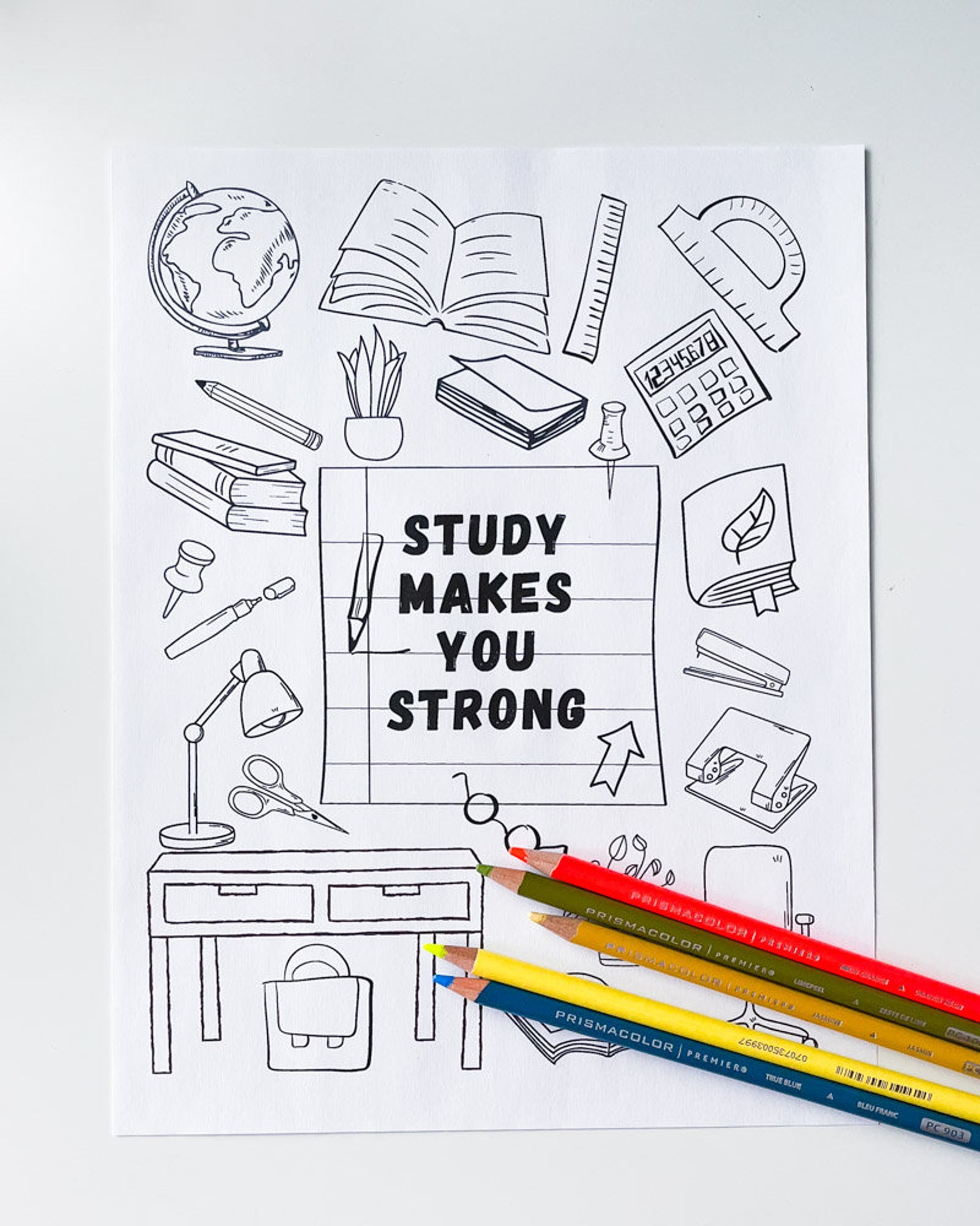 Printable Coloring Page for Kids Study Makes You Strong | Etsy Canada