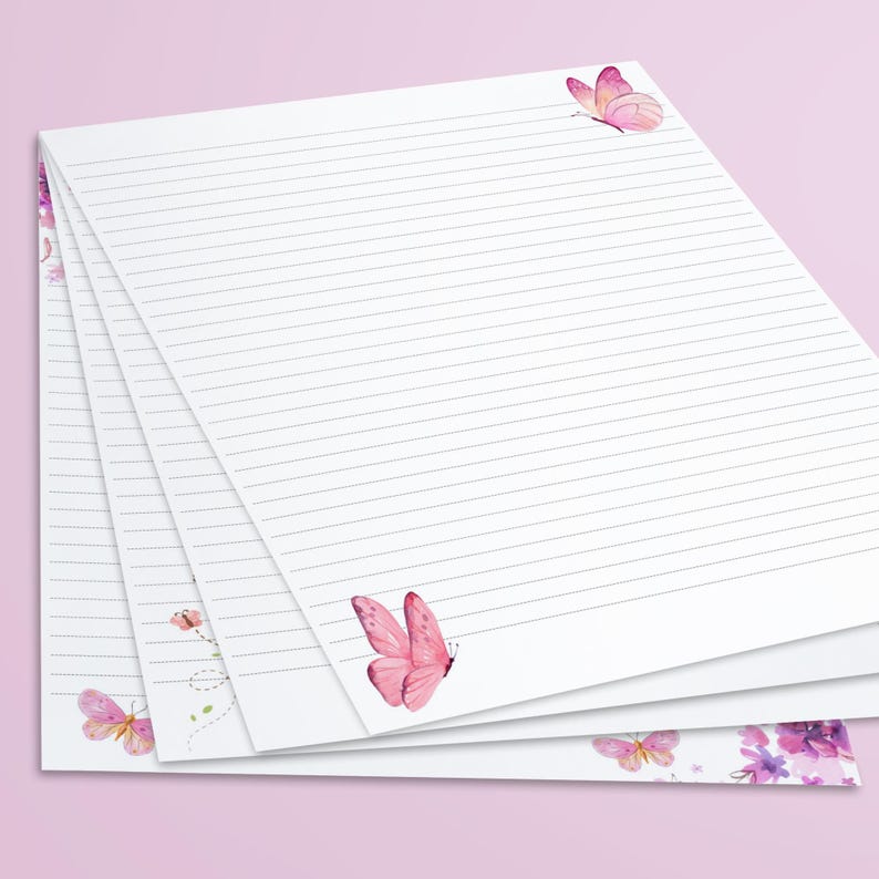 JW Letter Writing Stationery Set Printable Butterflies Note Paper Lined ...