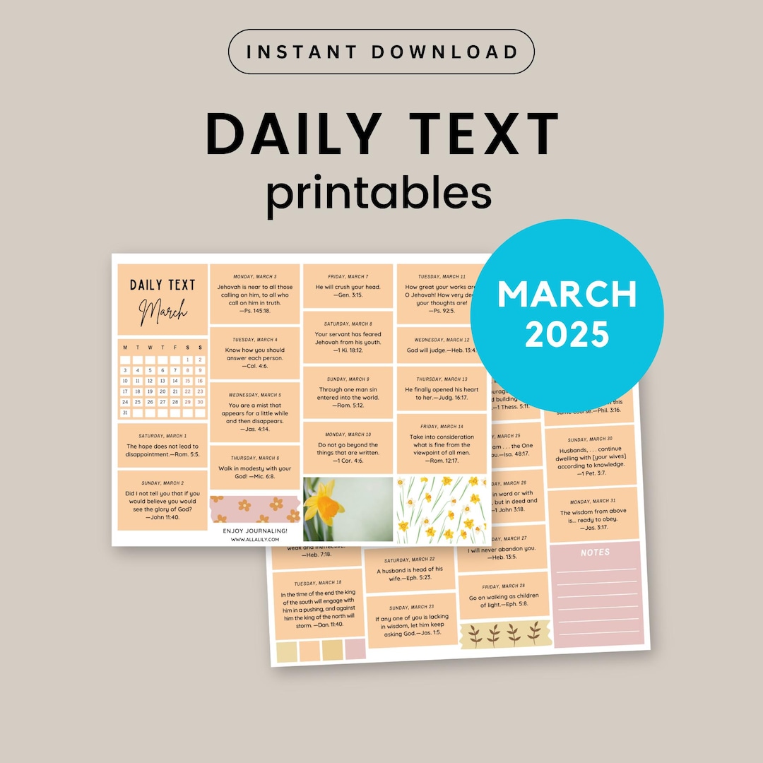 Daily Text Printables MARCH 2025 JW Personal Study Journaling for ...