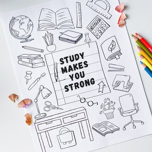 Printable Coloring Page for Kids Study Makes You Strong - Etsy Canada