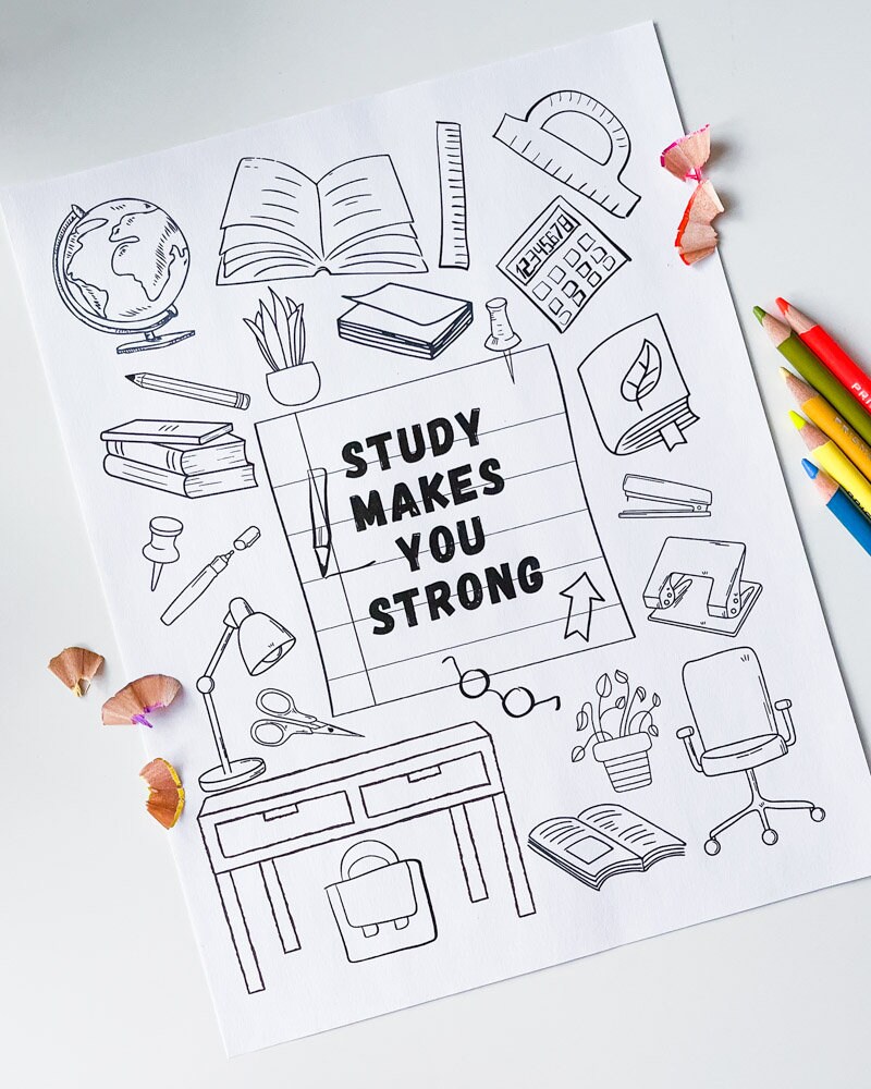 Printable Coloring Page for Kids Study Makes You Strong - Etsy Canada
