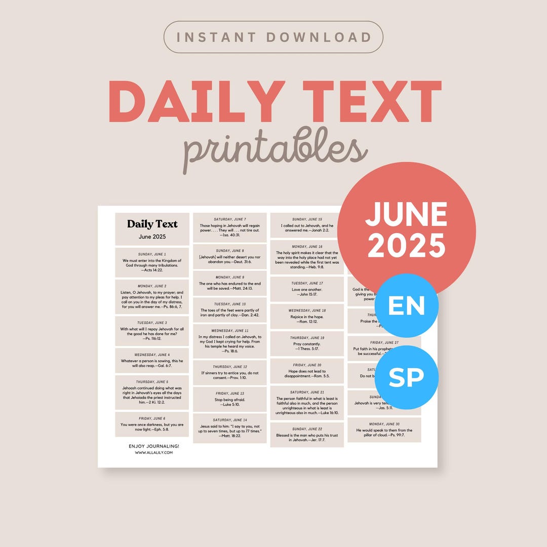 Daily Text Printables for Jehovah's Witnesses JUNE 2025 JW Personal ...