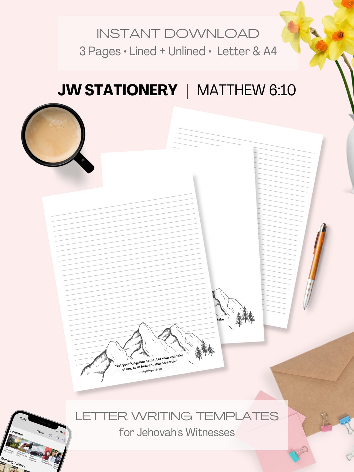 JW Letter Writing Stationery Download Witb Bible Scripture Matthew 6:10 ...