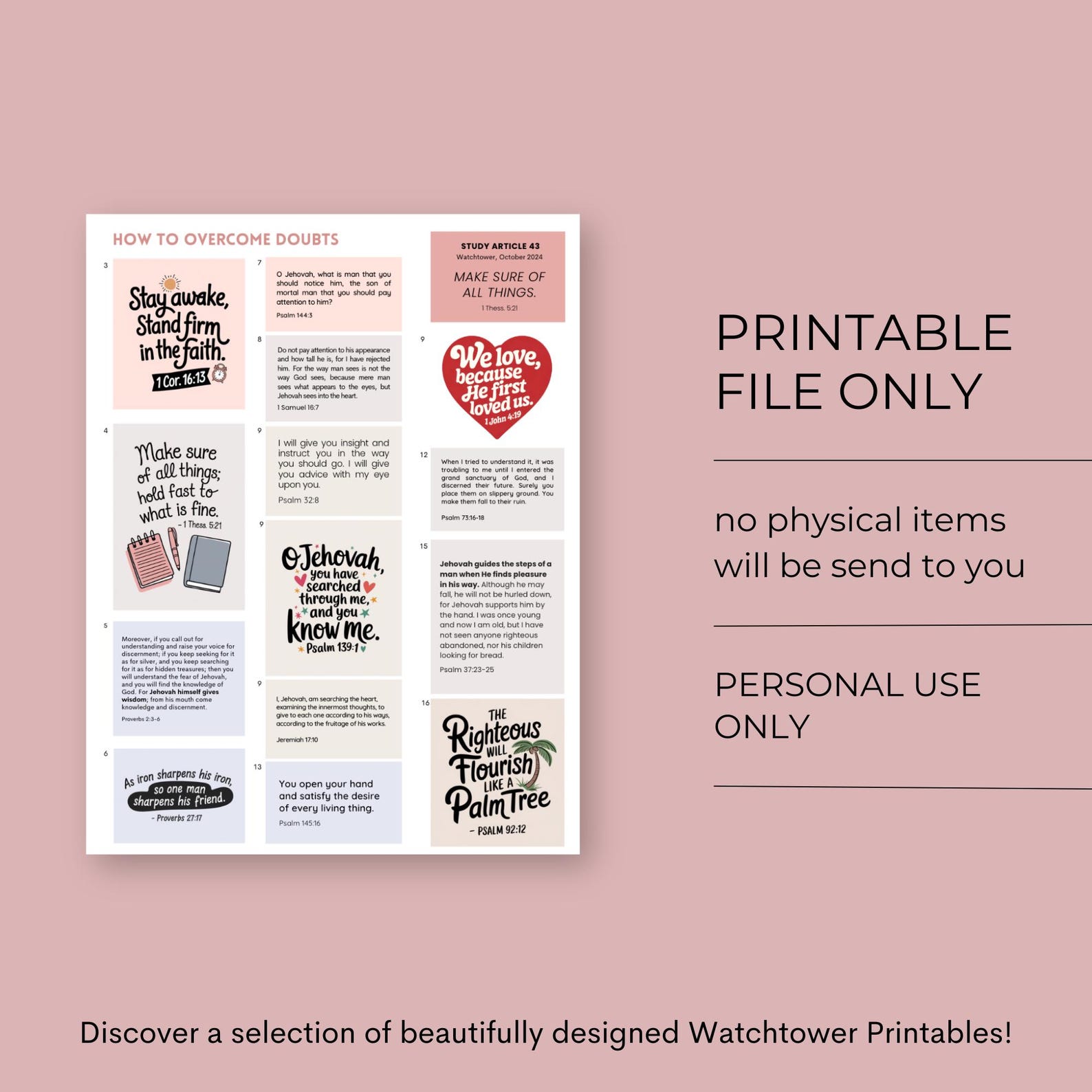 Watchtower Bundle 6 Articles Printable Scriptures for Jehovah's ...