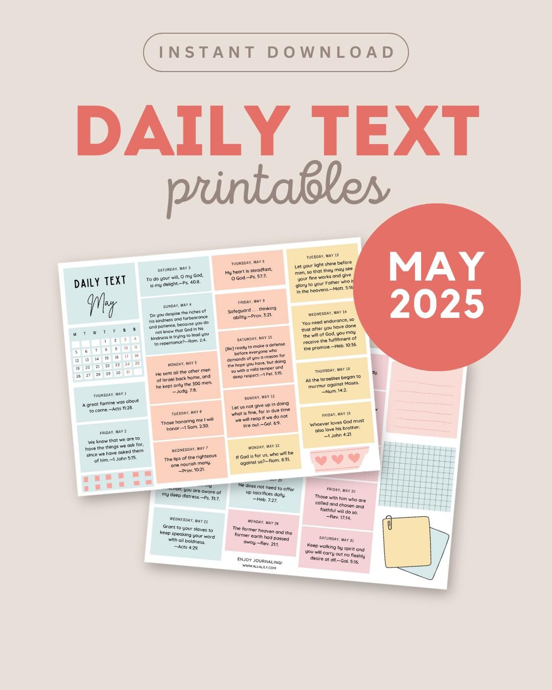 Daily Text Printables MAY 2025 JW Personal Study Journaling for Jehovah ...