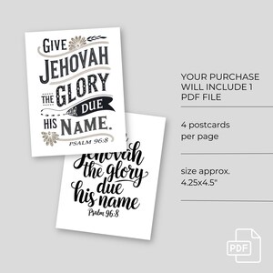 JW Postcard Psalm 96:8 Printable Gift for Jehovah's Witnesses Bible ...