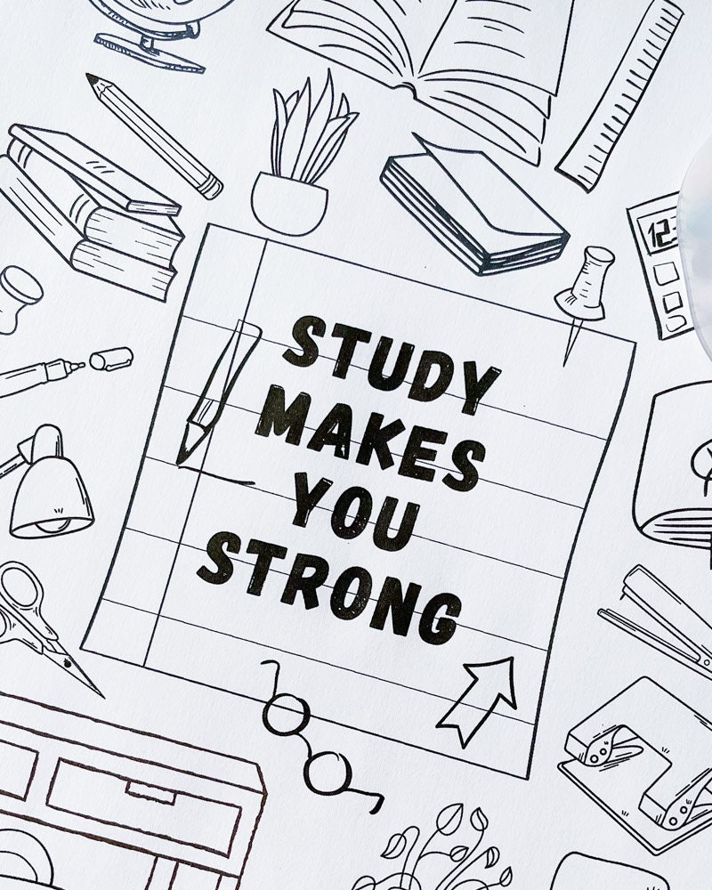Printable Coloring Page for Kids Study Makes You Strong - Etsy Canada