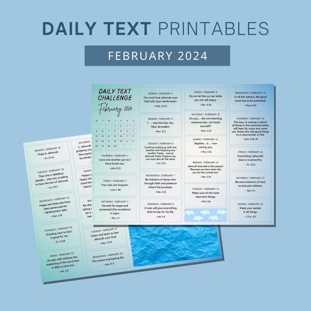 JW Daily Text Printables for February 2024 for Jehovah's Witnesses, Jw ...