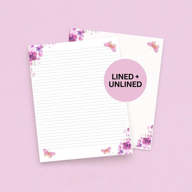 JW Letter Writing Stationery Set Printable Butterflies Note Paper Lined ...