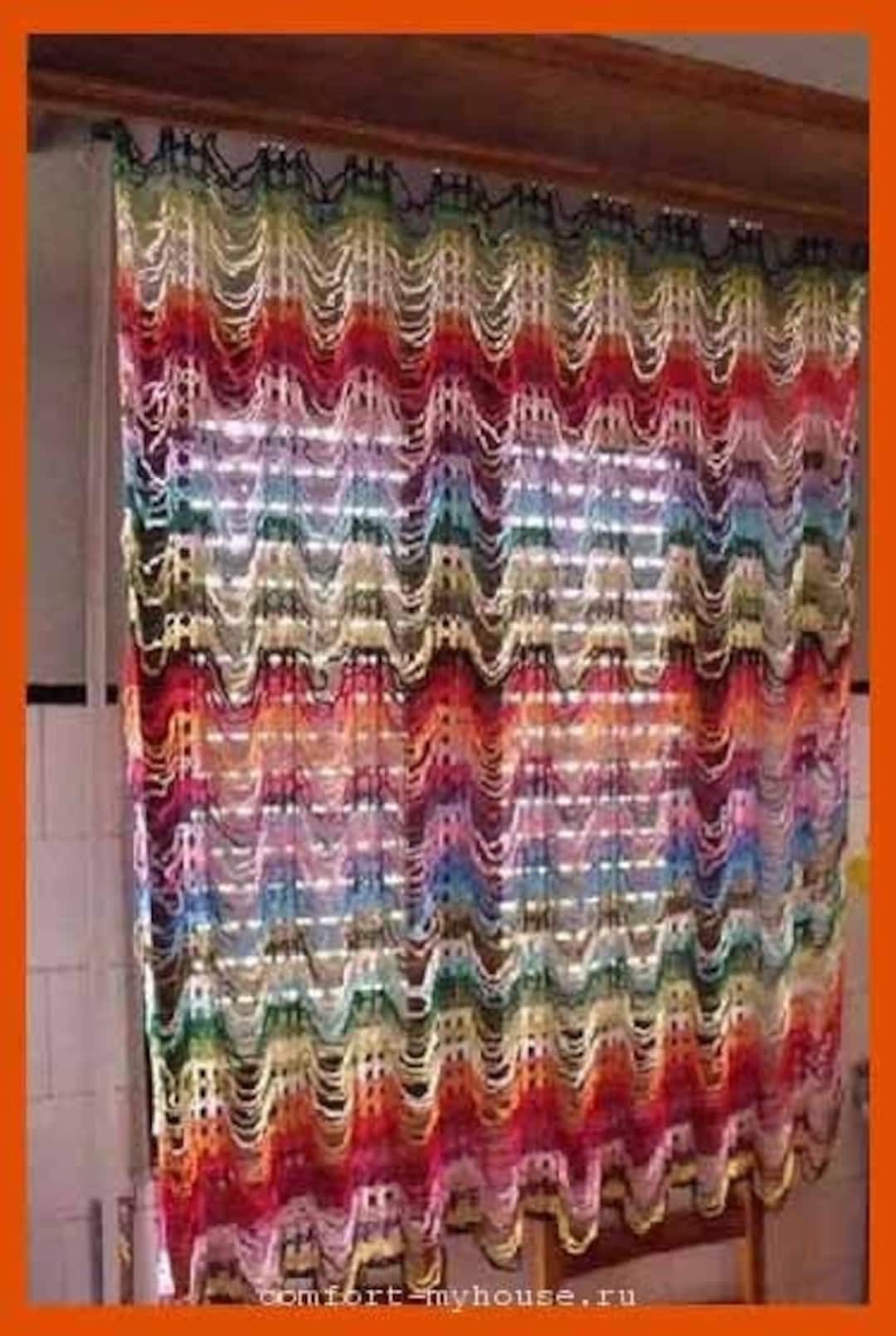 Vintage Pattern Knitted Curtain With Falling Waves From Threads Crochet ...