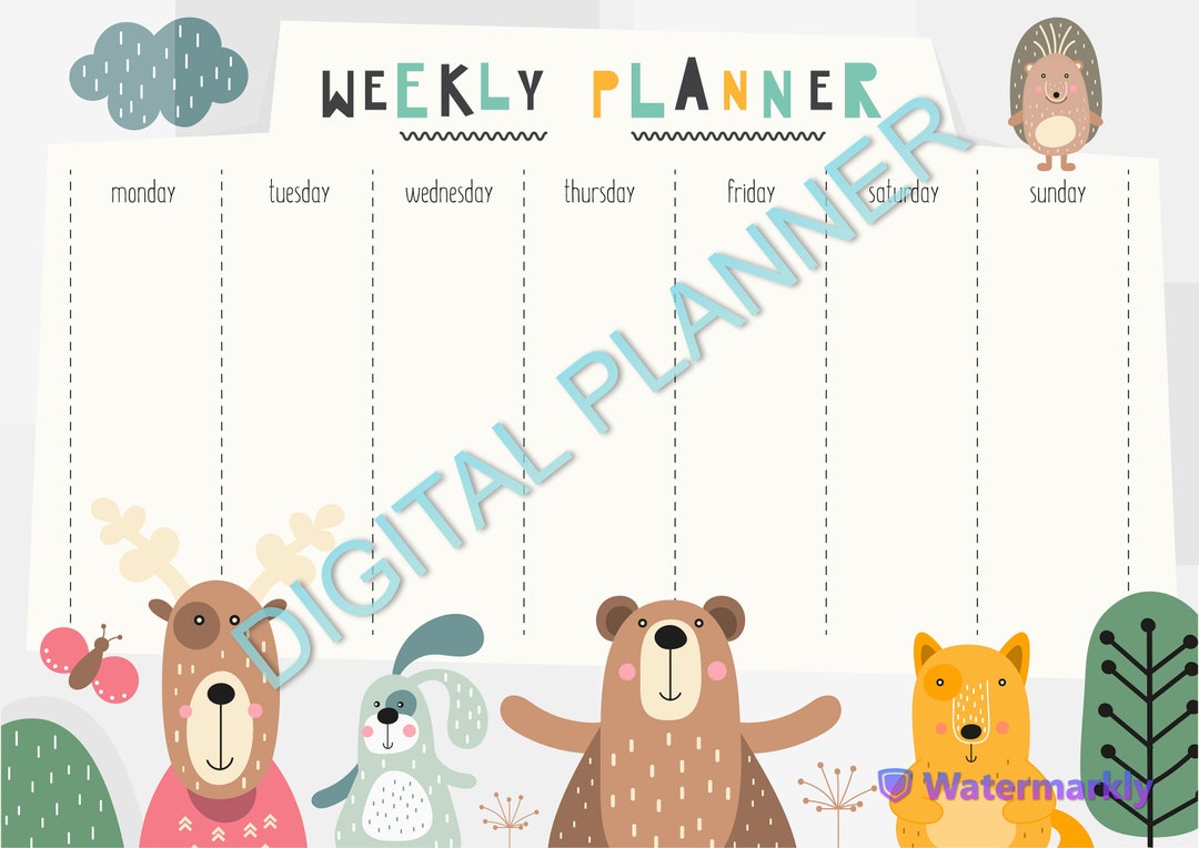 Digital Kids Weekly Planner Animals Print Planner. - Etsy