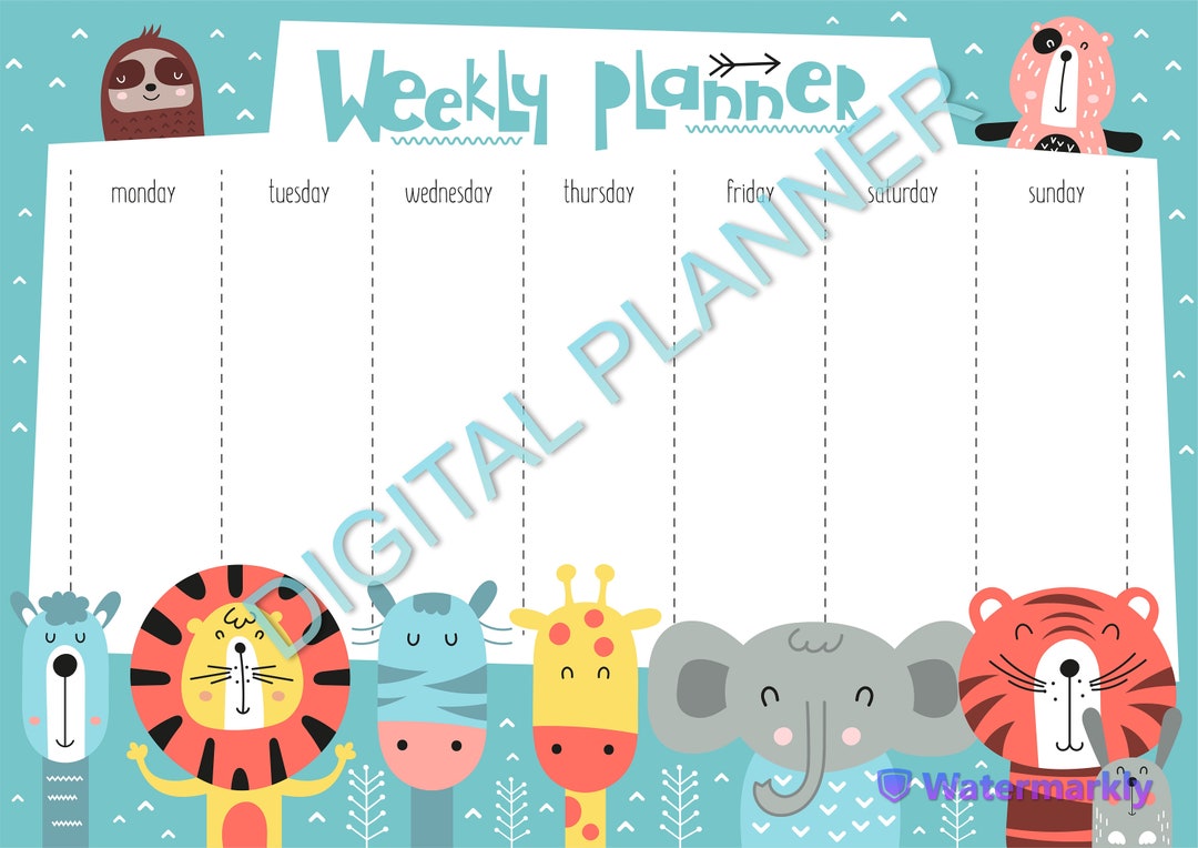 Digital Kids Weekly Planner Animals Print Planner. - Etsy